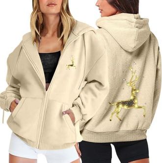 Generic Sweat à capuche de Noël ample pour femme - Sweat à capuche de Noël amusant 3 pour femme - Pull de Noël surdimensionné décontracté avec fermeture éclai