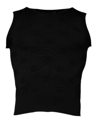 Dolce & Gabbana Mens Black Silk Round Neck Sleeveless T-Shirt