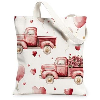 Generic Sacs fourre-tout en toile florale pour la Saint-Valentin, motif camion r&eacute;tro, sacs d&eacute;picerie, sacs d&eacute;picerie r&eacute;utilisables, toile l&eacute;g&egrave;re et lavable po