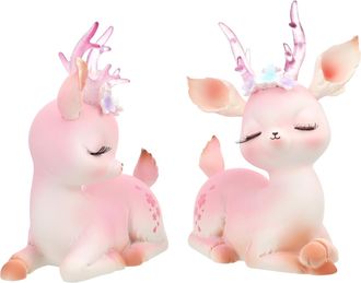 BESPORTBLE 2 St&uuml;ck Niedliche Kleine REH Deko aus Resin Cartoon Miniatur Figuren in Rosa Vielseitige Wohn B&uuml;ro Auto Schmuckornamente Langlebige Handgefertigte Tis
