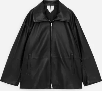 Arket Lederjacke Mit Stehkragen -Schwarz