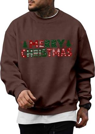 Generic Sweat-shirt de No&euml;l pour homme - Merry Christmas d&eacute;lav&eacute; automne - Sweat-shirt vintage tendance pour les vacances au quotidien, Caf&eacute; noir, 3XL