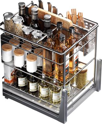 Generic 2-stufiger ausziehbarer Schrank Organizer f&uuml;r K&uuml;chenutensilien, Gew&uuml;rze, Gew&uuml;rzflaschen, strapazierf&auml;higer Drahtkorb, ausziehbares Regal f&uuml;r schmale S