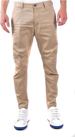 Dsquared2 Homme, Pantalons, Beige, Taille: XS Pantalon en coton avec fermeture &eacute;clair et bouton