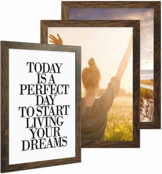 Photolini Bilderrahmen 30x40 Holz MDF 3er Set Eiche Dunkel, breite Rahmen 30x40 mit Acrylglas, picture frame 30 x 40 zum Aufhängen, Bilderrahmen 40x30 cm plus Z