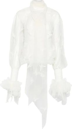 Blumarine Femme, Blouses et Chemises, Blanc, Taille: 34 FR Bow-collar Mesh Top