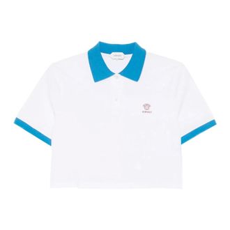 Versace Femme, Tops, Blanc, Taille: 40 FR Polo en Piqu&eacute; de Coton Brod&eacute;