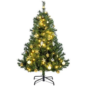 HOMCOM Künstlicher Weihnachtsbaum 120 cm künstlich Tannenbaum mit LED Beleuchtung, Kugeln, Christbaum mit 307 Spitzen, 4 Tannenzapfen, Weihnachtsdeko inkl. M