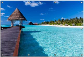 Wallario Outdoor-Poster für Garten oder Balkon EIN Platz in der Südsee, Motivbanner Größe: ca. 100 x 150 cm, Outdoor-Bild