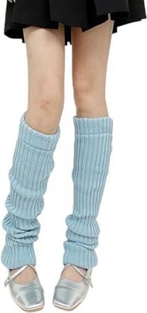 Generic Y2K Harajuku Jambi&egrave;res longues et souples en tricot c&ocirc;tel&eacute; uni pour femme, bleu clair, taille unique