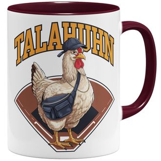 OM3 Talahuhn Kaffee-Tasse mit Spruch - Tala Huhn Meme Talahon Jugendwort Trend I | Keramik Becher | 325ml | Beidseitig Bedruckt | Bordeaux