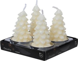 Kaemingk Teelichter Kerzen Paraffin 7cm Tannenbaum Form 4er Set - Adventskerzen f&uuml;r den Teelicht Adventskranz - Tischkerzen Dekokerzen - Tischdeko & Weihnachts