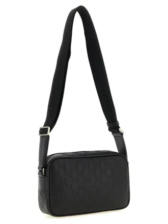 Gucci Embossed GG Monogram Crossbody Bag - Black