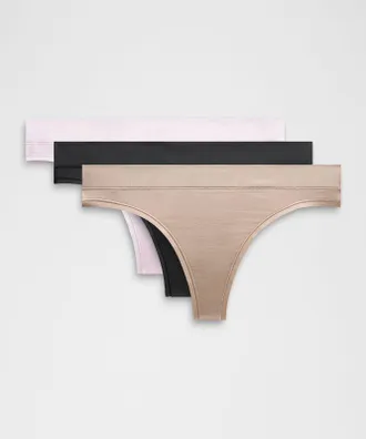 lululemon UnderEase String mit mittelhohem Bund 3er-Pack für Frauen - Größe XL in Black/Blissful Pink/Nutmeg