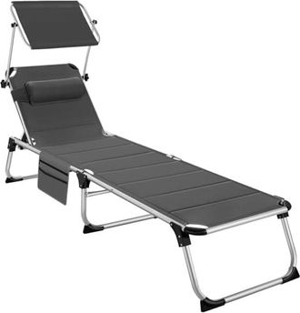 TecTake Chaise longue avec toit - Pliable avec oreiller + poche latérale - Pliable - Facile à transporter - Chaise longue de plage pliable pour jardin, chaise