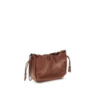 Brunello Cucinelli Womens Brown Calf Leather Bos Taurus Shoulder Bag