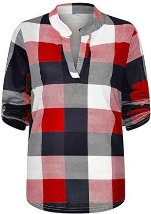 Generic Vestes pour femmes 2026 &agrave; manches longues d&eacute;contract&eacute;es &agrave; carreaux, Rouge, 5XL