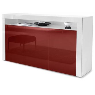 Vladon Sideboard Valencia, Made in Germany, Kommode mit 3 T&uuml;ren und 1 offenem Fach, Wei&szlig; matt/Bordeaux Hochglanz/Wei&szlig; Hochglanz (155 x 92 x 40 cm)