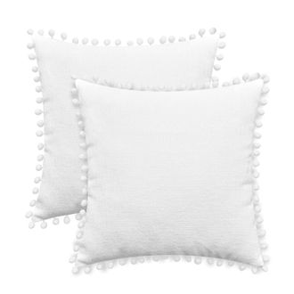 CaliTime Dekokissenbezüge 2er Pack Kuschelige, fest gefärbte, weiche Chenille-Kissenbezüge mit Pom Poms für Couch Sofa Dekoration 50cm x 50cm True White