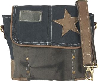 Sunsa Damen Umh&auml;ngetasche. Messenger Tasche aus Canvas/Leder. Kleine Vintage Crossbody Bag mit Stern. Retro Schwarze Schultertasche. Nachhaltig Handtasche a