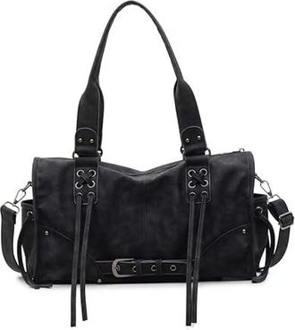 Generic Sac &agrave; bandouli&egrave;re simple en cuir synth&eacute;tique avec boucle de ceinture de couleur unie - Grande capacit&eacute; - Sac &agrave; bandouli&egrave;re vintage - Sac &agrave; main pour l