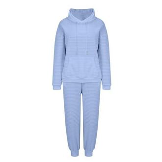 Generic V&ecirc;tements de sport pour femme - Couleur unie - Pull &agrave; col rond - Haut et pantalon - Ensemble de salon 2 pi&egrave;ces pour femme, bleu clair, XXL