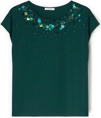 Motivi Femme, Blouses et Chemises, Vert, Taille: 36 FR T-shirt avec broderie de sequins