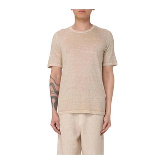120% Lino Homme, Tops, Beige, Taille: 2XL Linen Short Sleeve TShirt