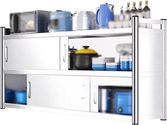 Generic 2/3 Ebenen K&uuml;chenh&auml;ngeschrank mit Schiebet&uuml;ren Edelstahl-Wandschrank Gro&szlig;er Stauraum H&auml;ngeschr&auml;nke F&uuml;rs Bad Verschiedene Gr&ouml;&szlig;en Erh&auml;ltlich f&uuml;r Bad und