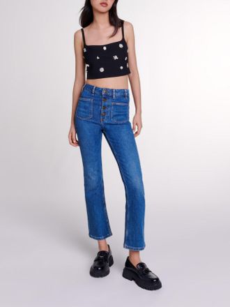 Maje Crop-top Mit Strass - Schwarz - Gr&ouml;&szlig;e 32 - Maje
