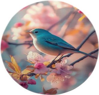 Generic Boho esth&eacute;tique Naturelle Rond Tapis Rose Fleurs p&ecirc;cher Oiseau Bleu sur Branche Fleurie Motif Tapis Sol Salon Chambre Cuisine Chambre dEnfant 200x200c