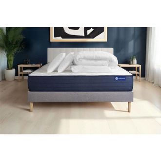 Actisom Komplettpaket Bett - Matratze 200x200 cm + Boxspringbett mit Lattenrost (im Set) + 2 Kopfkissen + Bettdecke - Actilatex Life