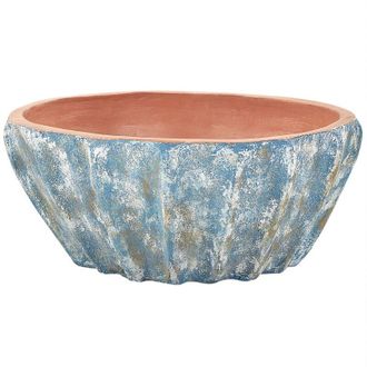 Beliani Beliani - Pot de Fleurs Traditionnel en Terre Cuite Ovale 51 cm Ext&eacute;rieur Int&eacute;rieur Bleu Ostrya