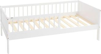 ML Design ML-Design Kinderbett 80x160 cm, Weiß, Einzelbett für Kinder mit Lattenrost und Rausfallschutz, Jugendbett aus Kiefernholz, Holzbett, Bettgestell für