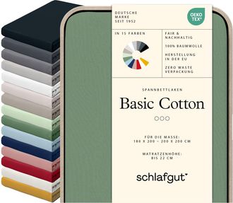 Schlafgut Basic Cotton 100% Baumwolle Made in Green by Oeko TEX Jersey Spannbetttuch (180x200-200x200, Matratzenh&ouml;he bis 22cm, Green Mid)