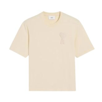 Ami Homme, Tops, Beige, Taille: XS T-shirt Coeur en Coton Biologique