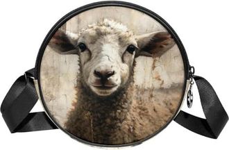 Generic Sac &agrave; bandouli&egrave;re rond pour femme, petit sac &agrave; bandouli&egrave;re vintage en forme de mouton avec fermeture &eacute;clair, bretelles r&eacute;glables, sac &agrave; main rond d&eacute;co