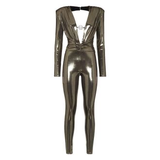 Philipp Plein Padded Shoulder Lam&eacute; Jumpsuit - - Jumpsuits & Playsuits - Damen - Gelb - XL