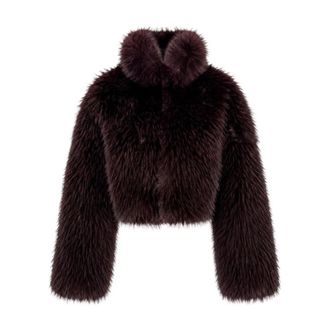 Pinko Cropped Kunstpelzjacke mit dramatischem Kragen - - Jackets - Damen - Braun - M