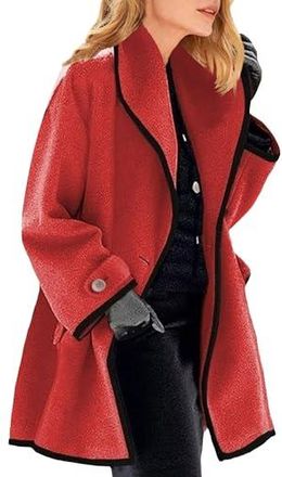 Generic Mid Length Winter Coats for Women Winter Wool Blend Overcoat Double Breasted Notch Lapel Long Trench Coat Red Small