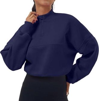 Generic Vestes pour femmes 2026 Sweat &agrave; capuche en polaire surdimensionn&eacute; avec poches et demi-fermeture &eacute;clair, bleu marine, XL