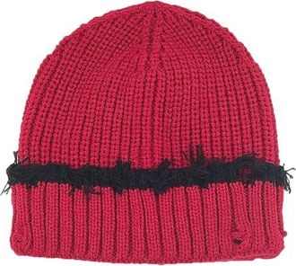 Generic Bonnet dhiver tricot&eacute; pour adulte - Bonnet en laine de couleur assortie, Rouge past&egrave;que, taille unique