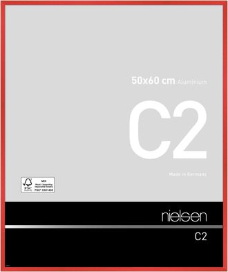 Nielsen Design Bilderrahmen, 50 x 60 cm, Aluminium, Rot glanz, Posterrahmen zum Aufh&auml;ngen im Hoch- & Querformat, Echtglas, C2