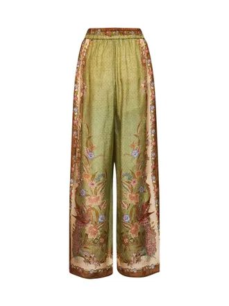 Zimmermann Womens Trousers Indra Khaki Silk Multicolour