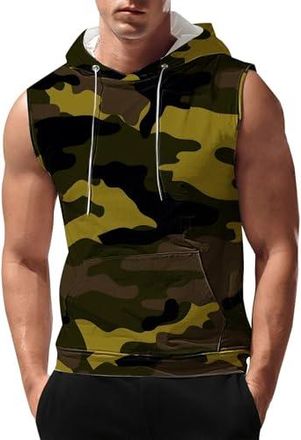 Generic Sweat &agrave; capuche sans manches pour homme, camouflage sans manches, fitness, sweat &agrave; capuche, gilet dentra&icirc;nement, sweat &agrave; capuche, sport, t-shirt muscu