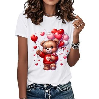 Generic Chemises de Saint-Valentin pour femmes | Ballon coeur ours - Chemise damour pour la Saint-Valentin - Hauts d&eacute;contract&eacute;s - pour les rencontres, blanc, 