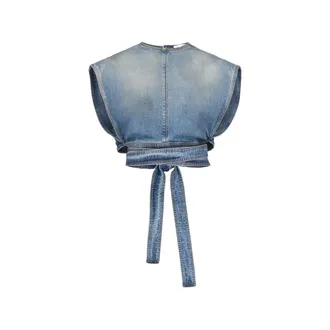 Alaia Belted Denim Crop Top