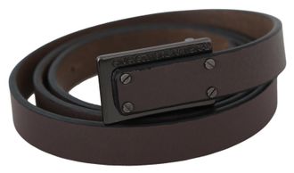 Costume National Womens Brown Leather Tactical Logo Screw Buckle Belt