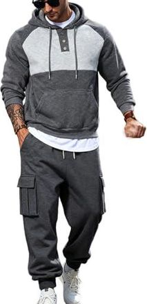 Generic Surv&ecirc;tement pour homme en polaire lourde avec demi-patte de boutonnage, sweat &agrave; capuche et cordon de serrage, ensemble de v&ecirc;tements de travail, de spo