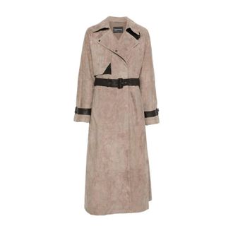 Emporio Armani G&uuml;rtel-Trenchcoat aus Wildleder - - Coats - Damen - Beige - M